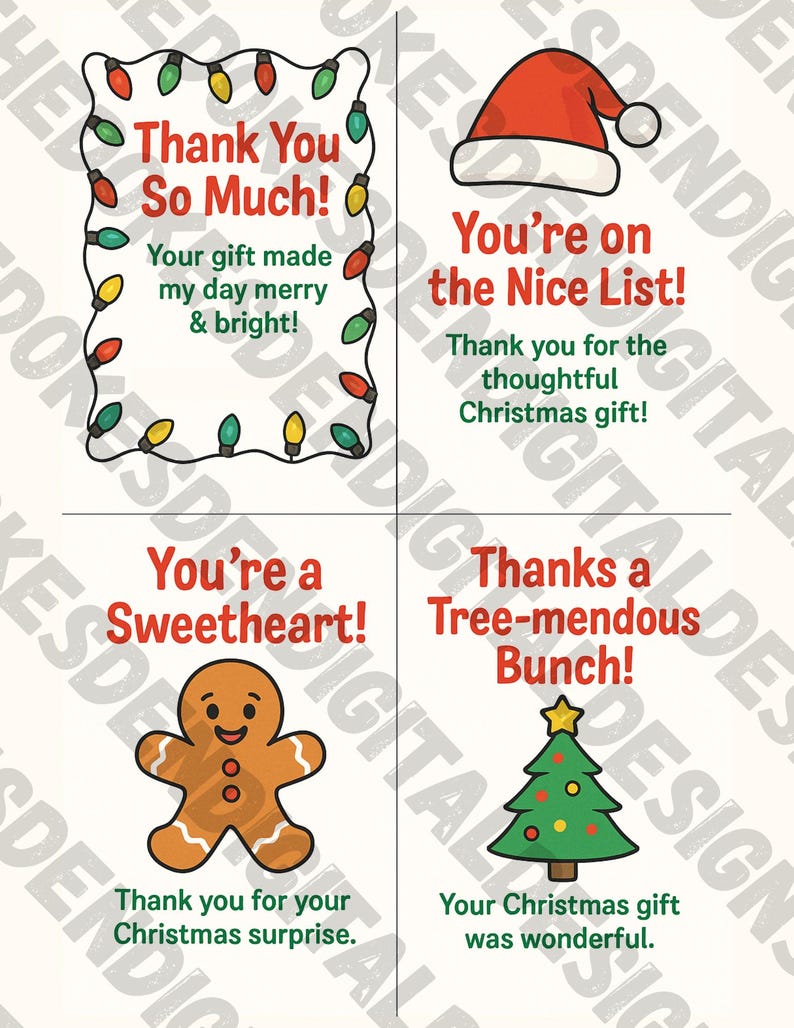 Christmas Thank You Notes for Students | Teacher Gift Cards (printable ...