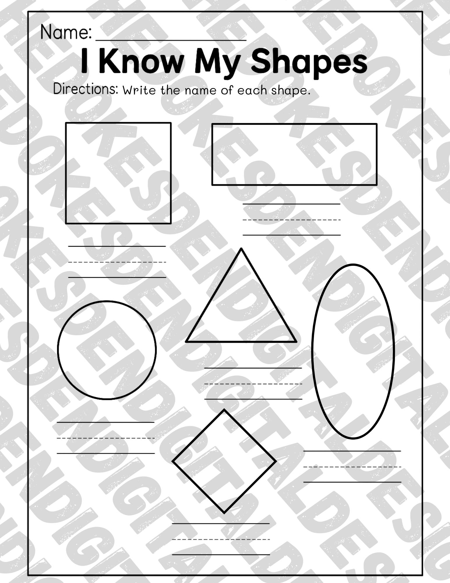 Printable I Know My Shapes Worksheet for Kids | Early Learning Geometry ...
