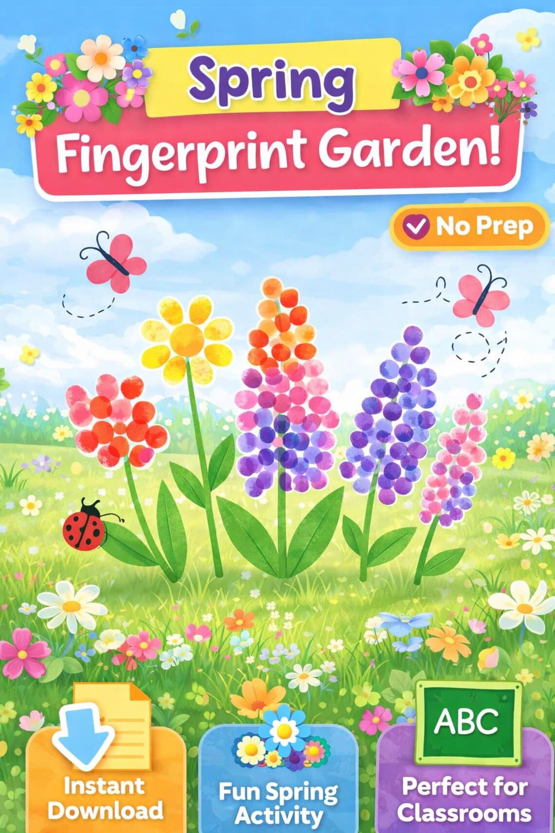 Spring Fingerprint Garden Craft | No Prep Fine Motor Activity for ...