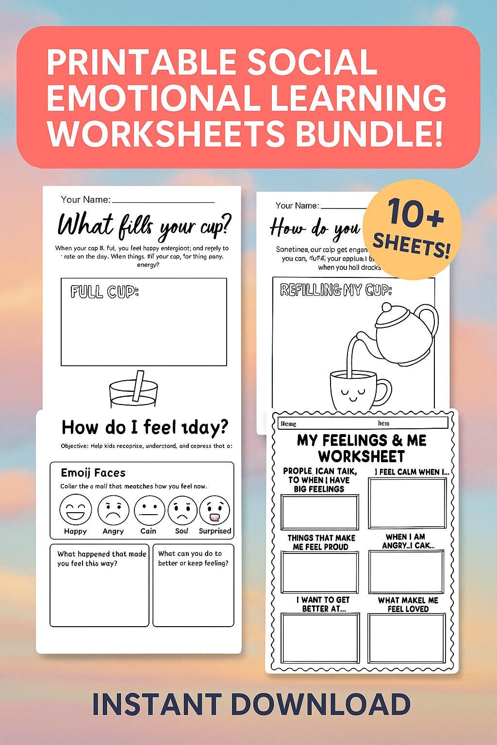Printable SEL Worksheets Bundle: Kids Feelings & Emotions Activities - Etsy