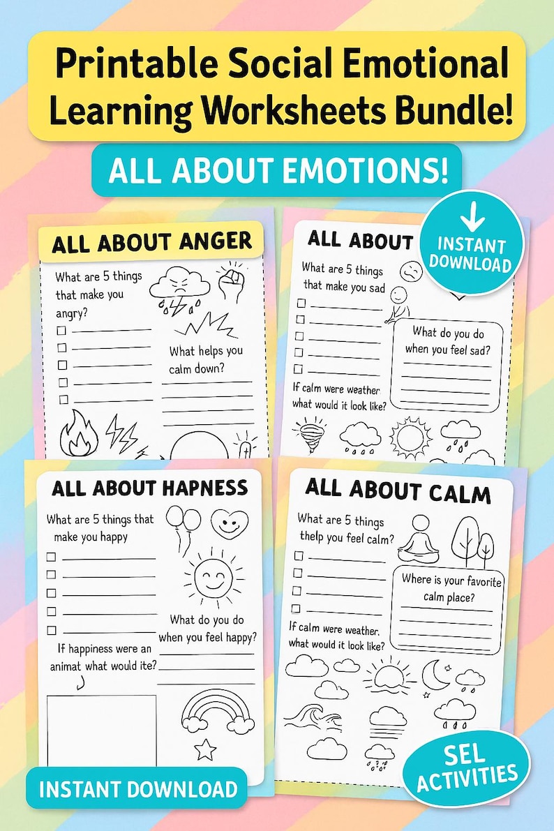 Printable Social Emotional Learning Worksheets Bundle | All About ...