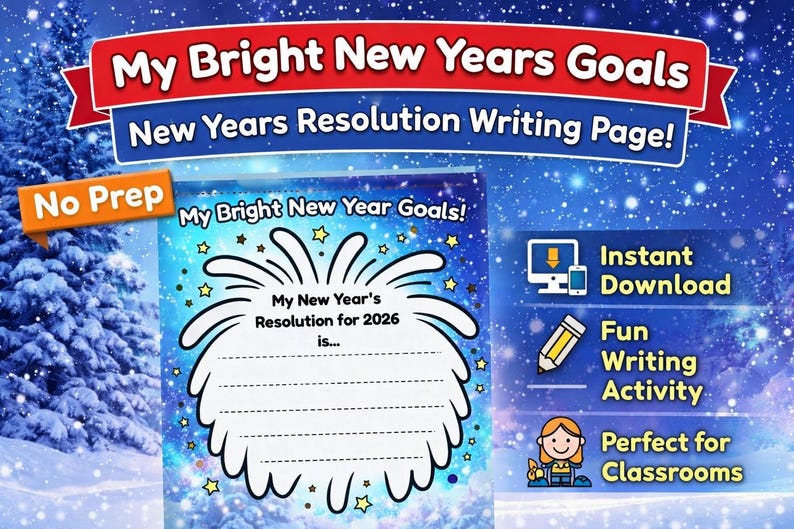 2026 New Year's Resolution Writing Page for Kids (PDF) - Etsy
