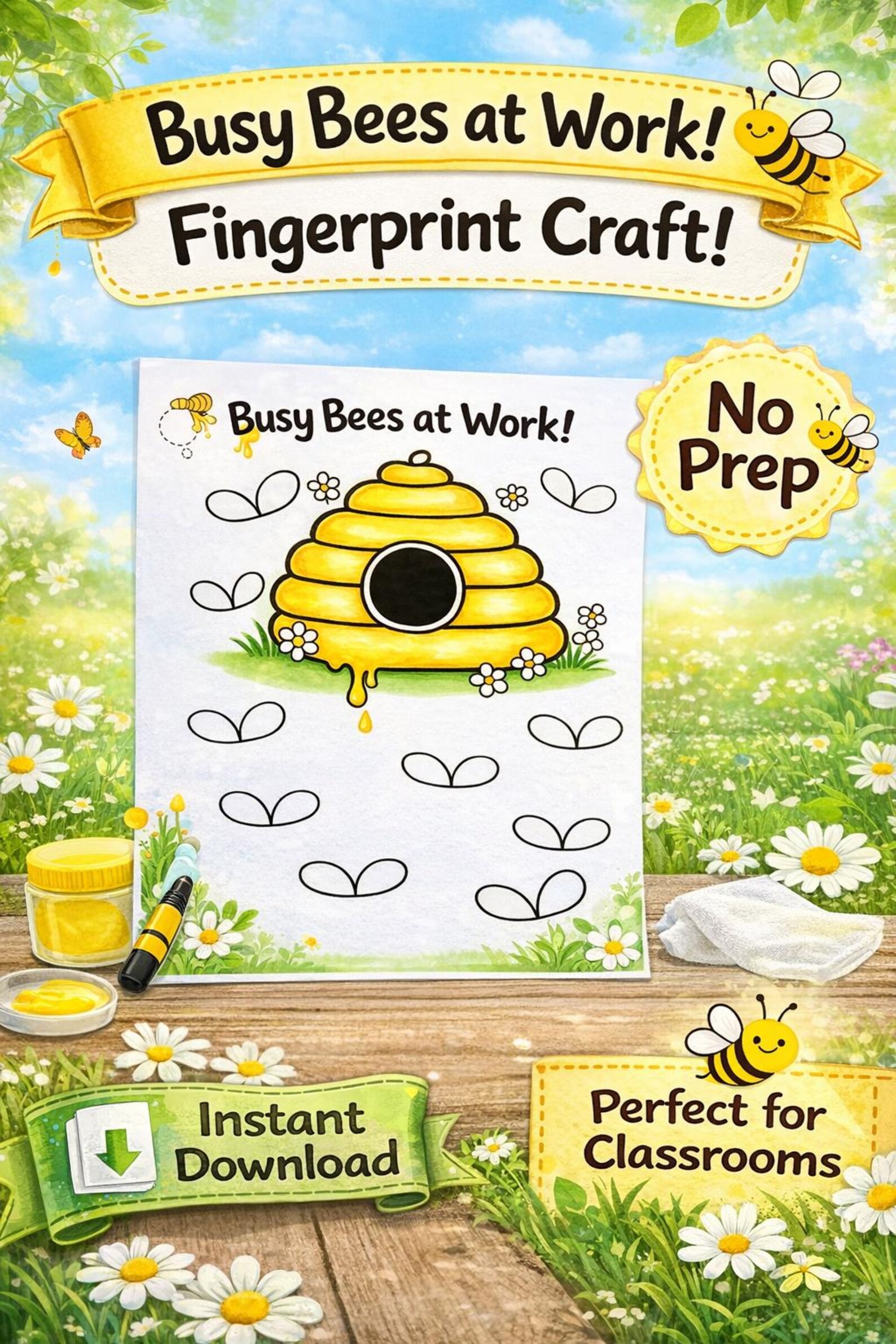 Busy Bees Fingerprint Craft | Kids Spring Preschool Activity (digital ...
