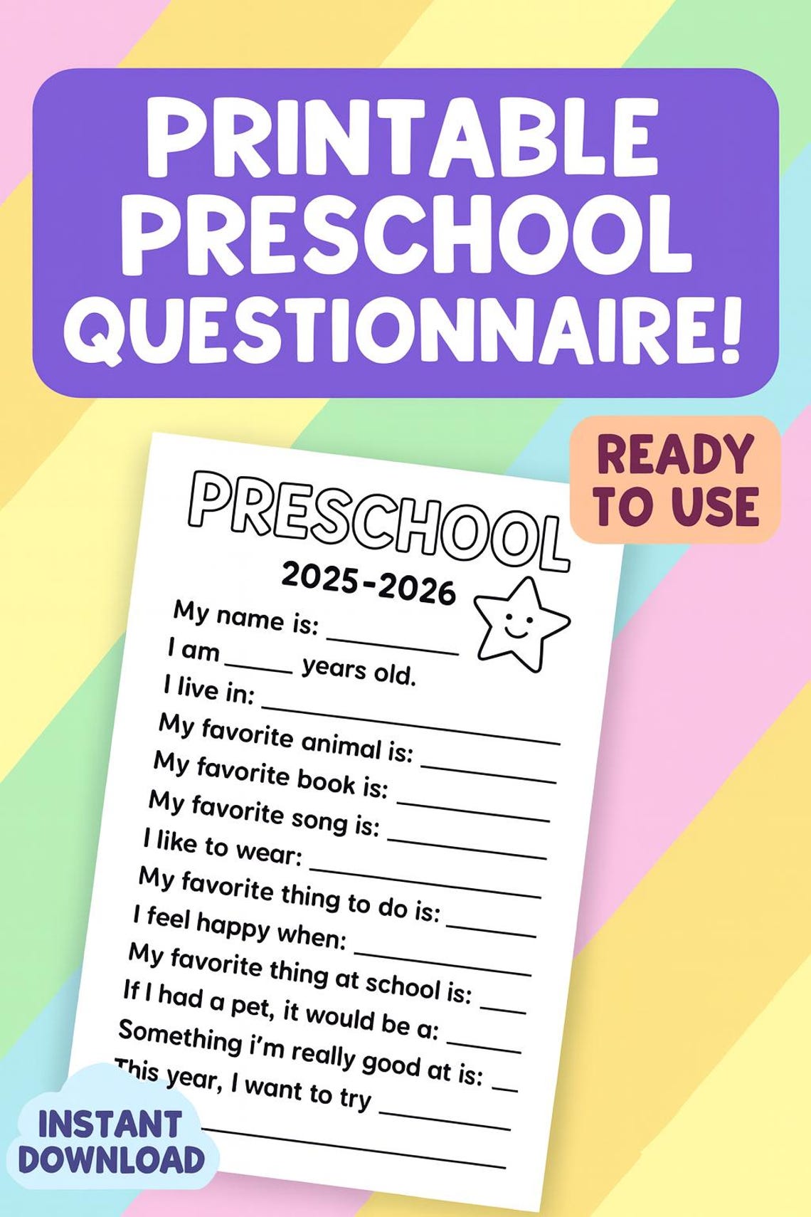 First Week of Preschool Get-to-know-me Worksheet | Preschool All About ...