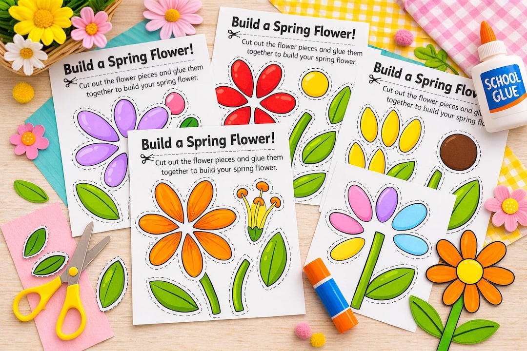 Spring Flower Craft Activity | Preschool Kindergarten Cut and Paste ...