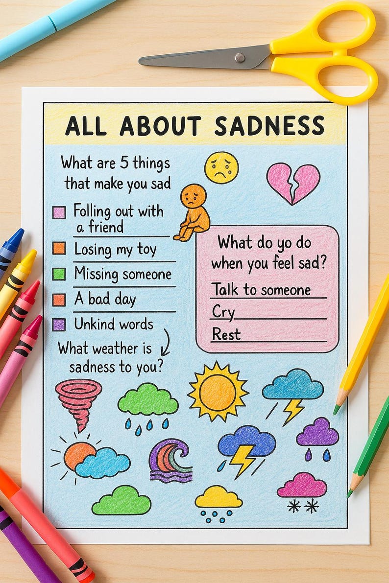 All About Sadness – Printable Social Emotional Learning Worksheet for ...