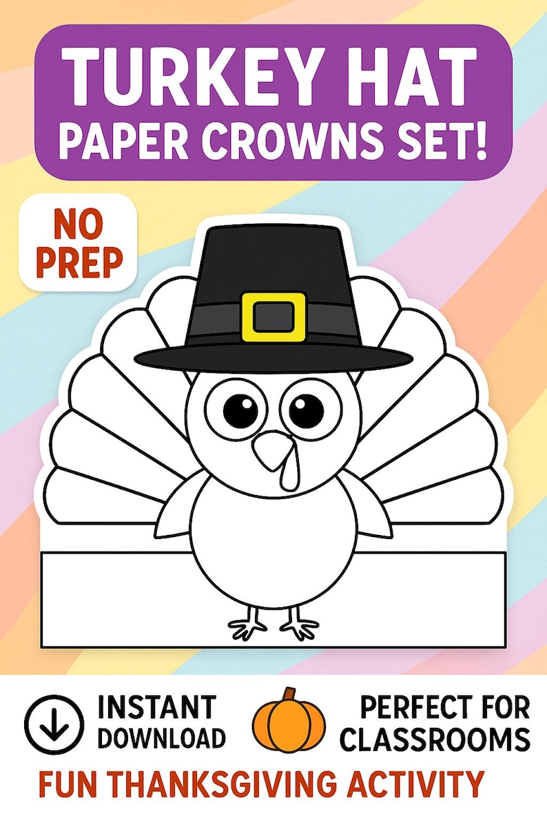 Printable Turkey Hat Craft – Thanksgiving Paper Crown Activity for Kids ...