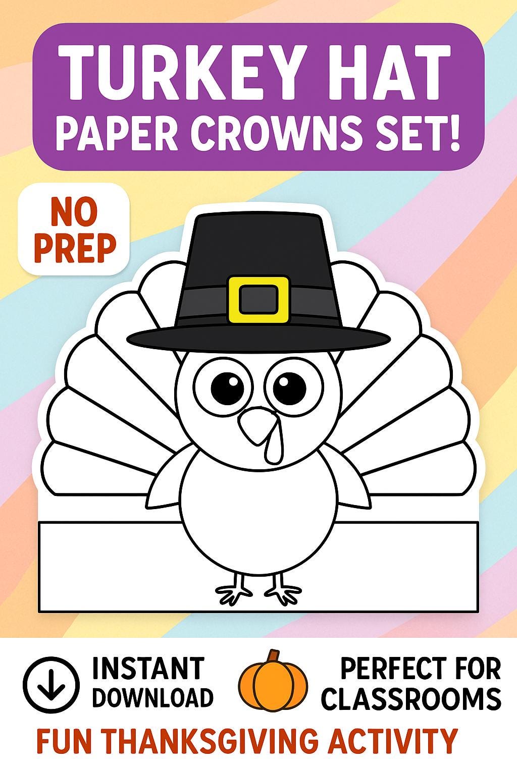 Printable Turkey Hat Craft – Thanksgiving Paper Crown Activity for Kids ...