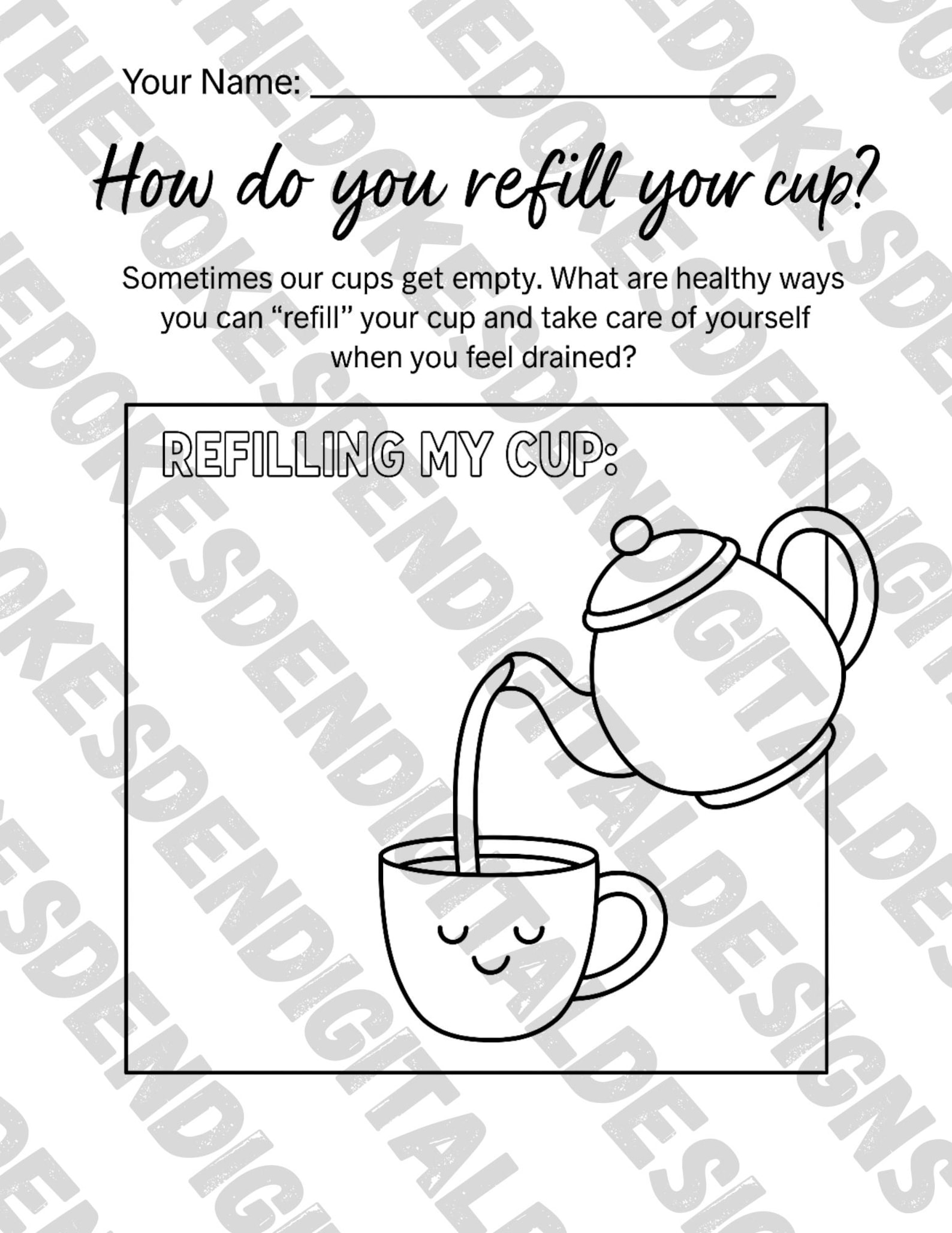 SEL Worksheet: Self-care Activity for Kids - Refill Your Cup (PDF ...