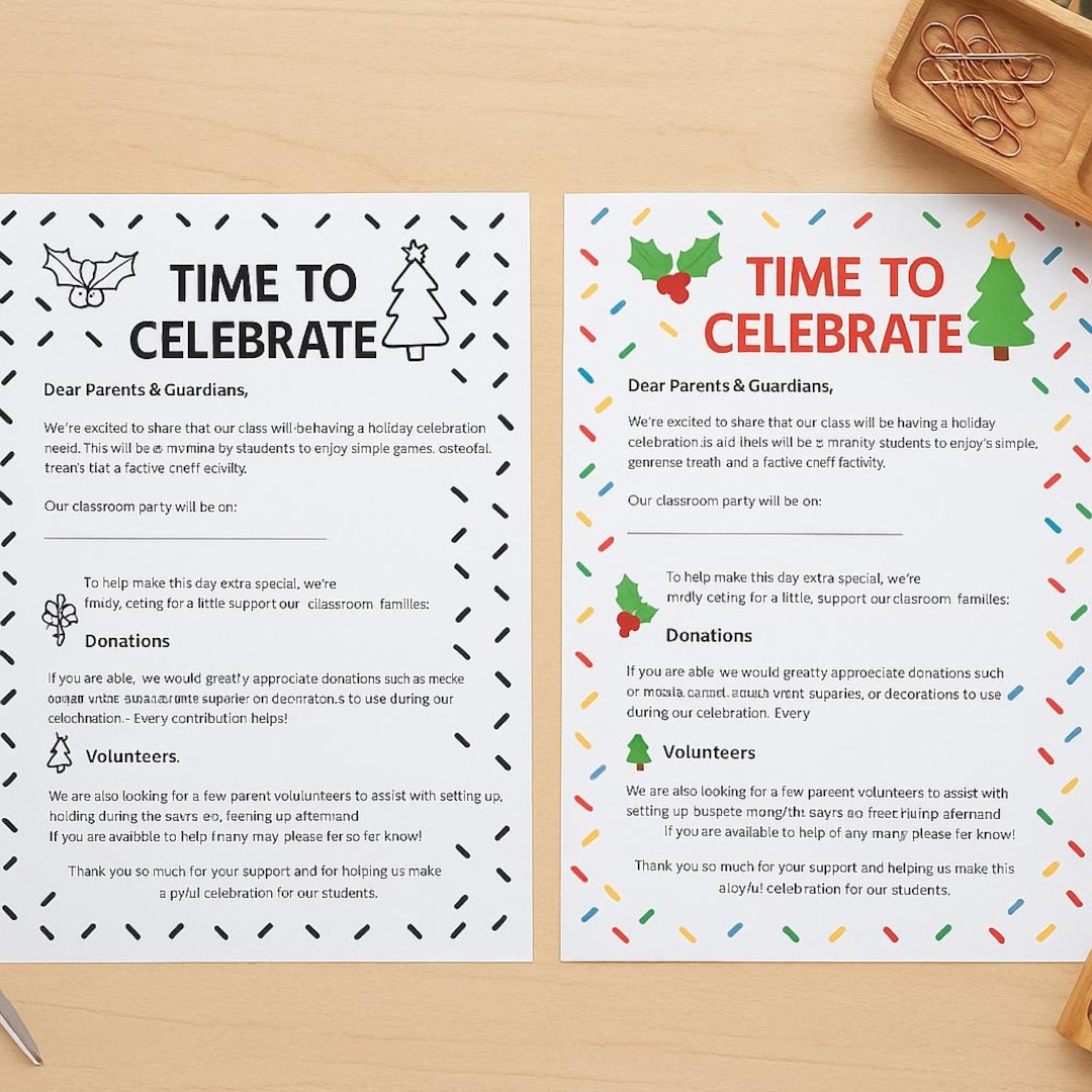 Holiday Classroom Party Parent Letter | Color + B&W | Party ...