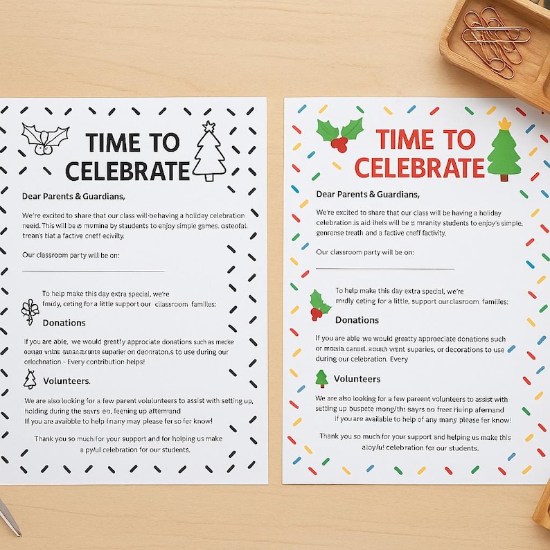 Holiday Classroom Party Parent Letter | Color + B&W | Party ...