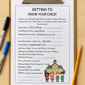 Back to School Parent Survey Printable: Getting to Know Your Student ...