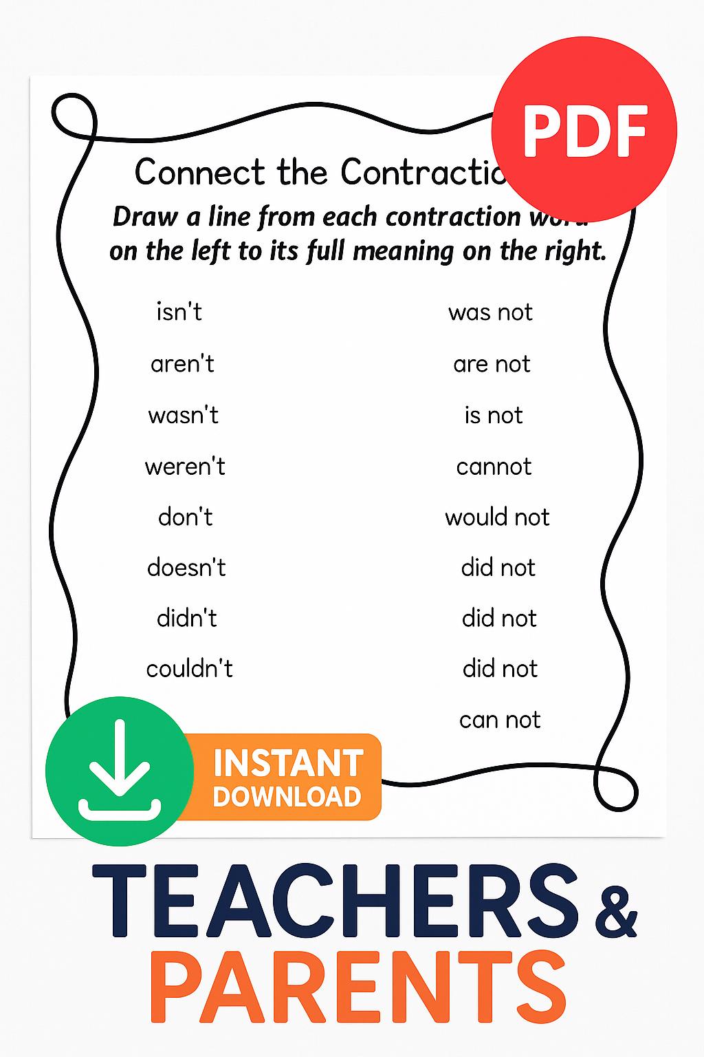 Printable Contractions Worksheet | ELA Morning Work for 1st–3rd Grade ...