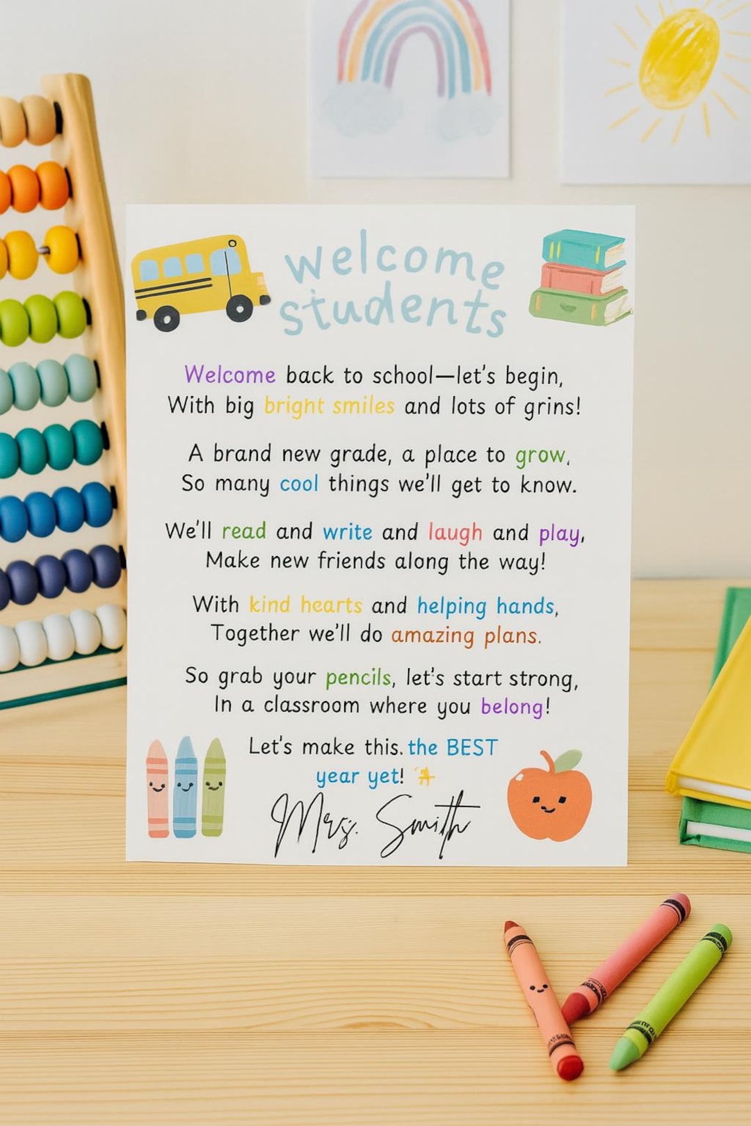 Welcome Back to School Poem: Printable Teacher Letter (8.5x11 US Letter ...