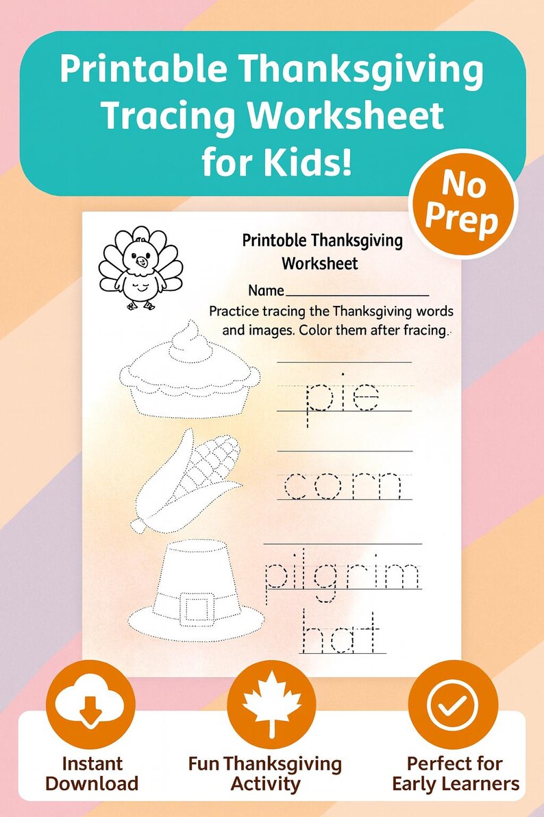 Printable Thanksgiving Tracing Activity | Fine Motor Practice for Kids ...