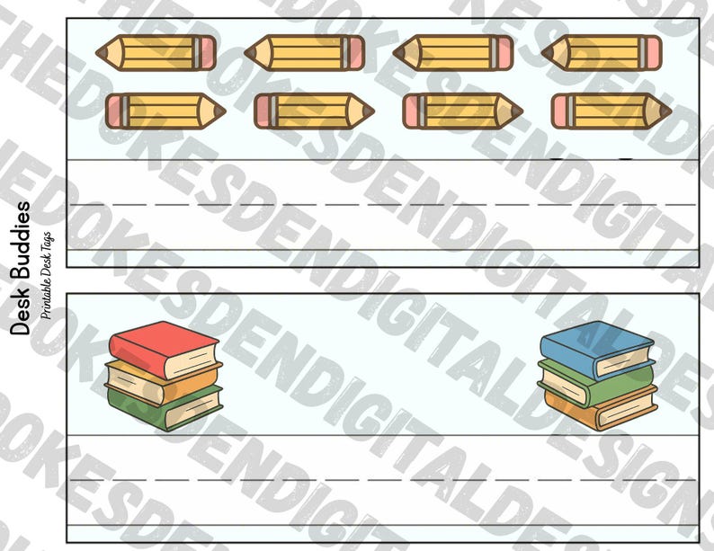 Printable Desk Name Tags for Students: Pencil & Book Theme (PDF File ...
