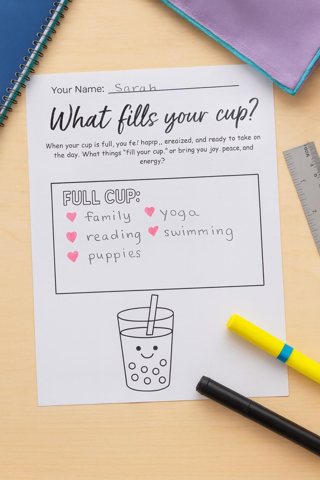 SEL Worksheet for Kids: What Fills Your Cup? Joy & Energy Boosters (PDF ...