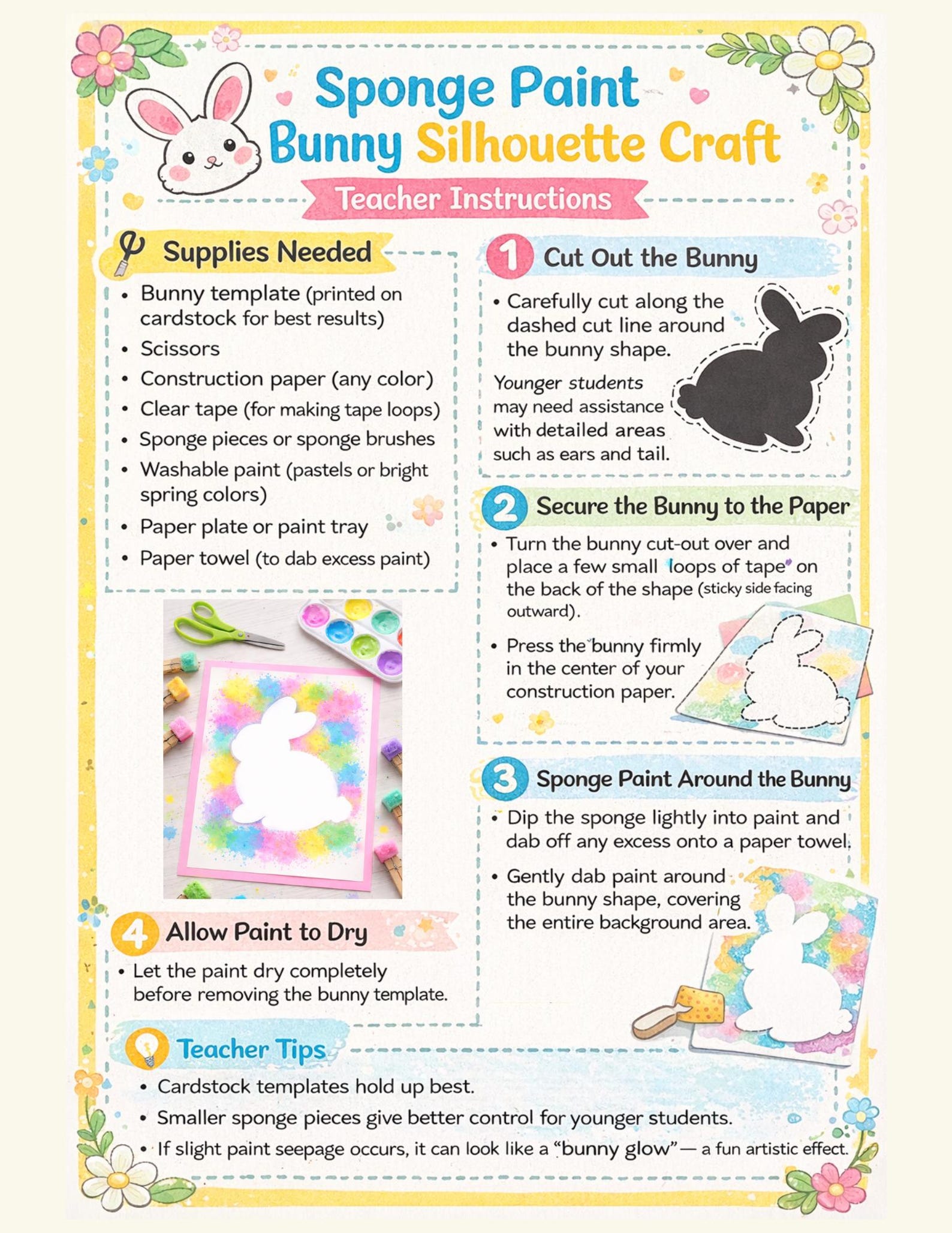 Spring Bunny Sponge Painting Craft Template | Easter Preschool Art ...