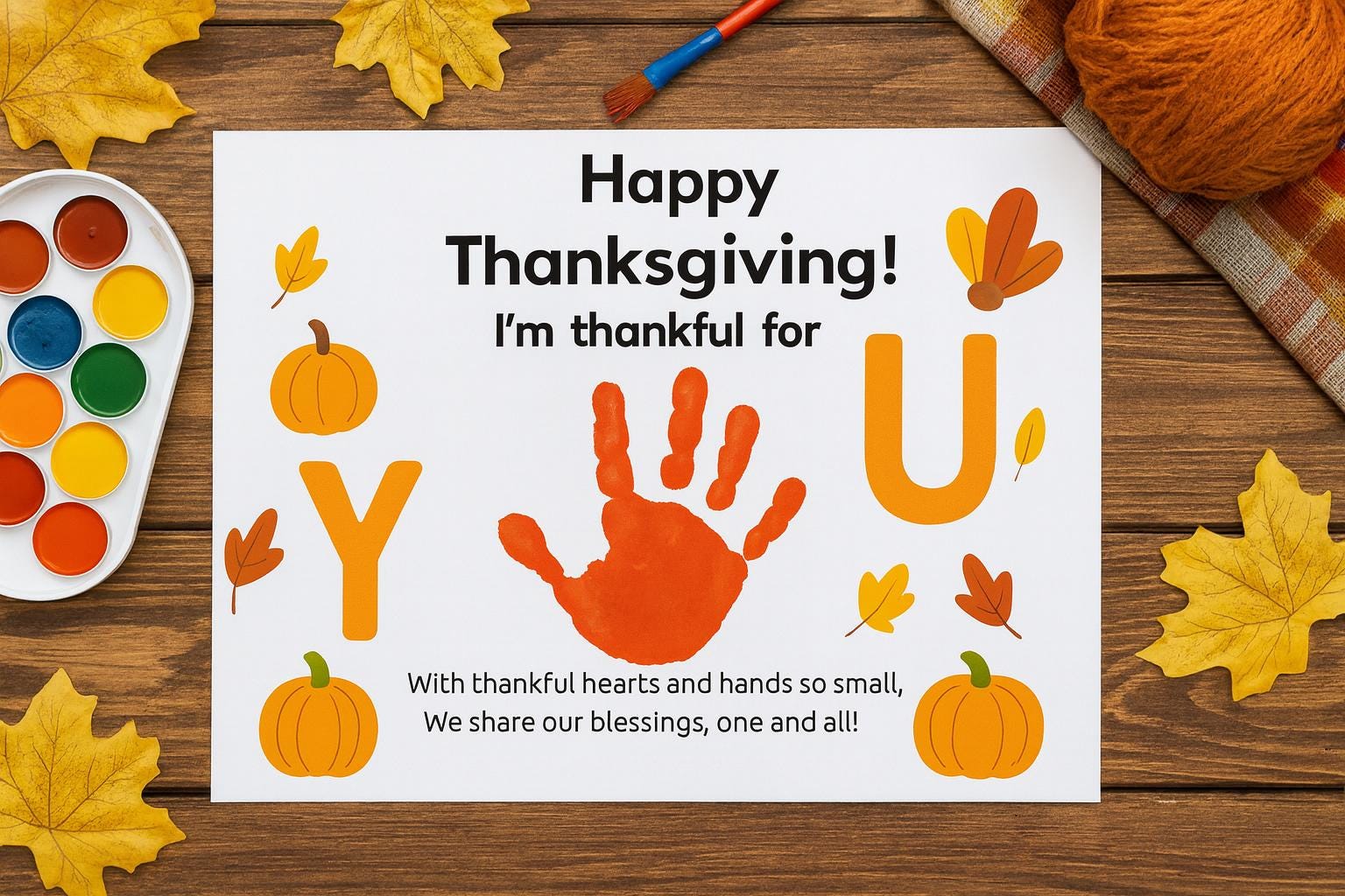 Thanksgiving Handprint Craft – Printable ‘thankful for You’ Activity ...