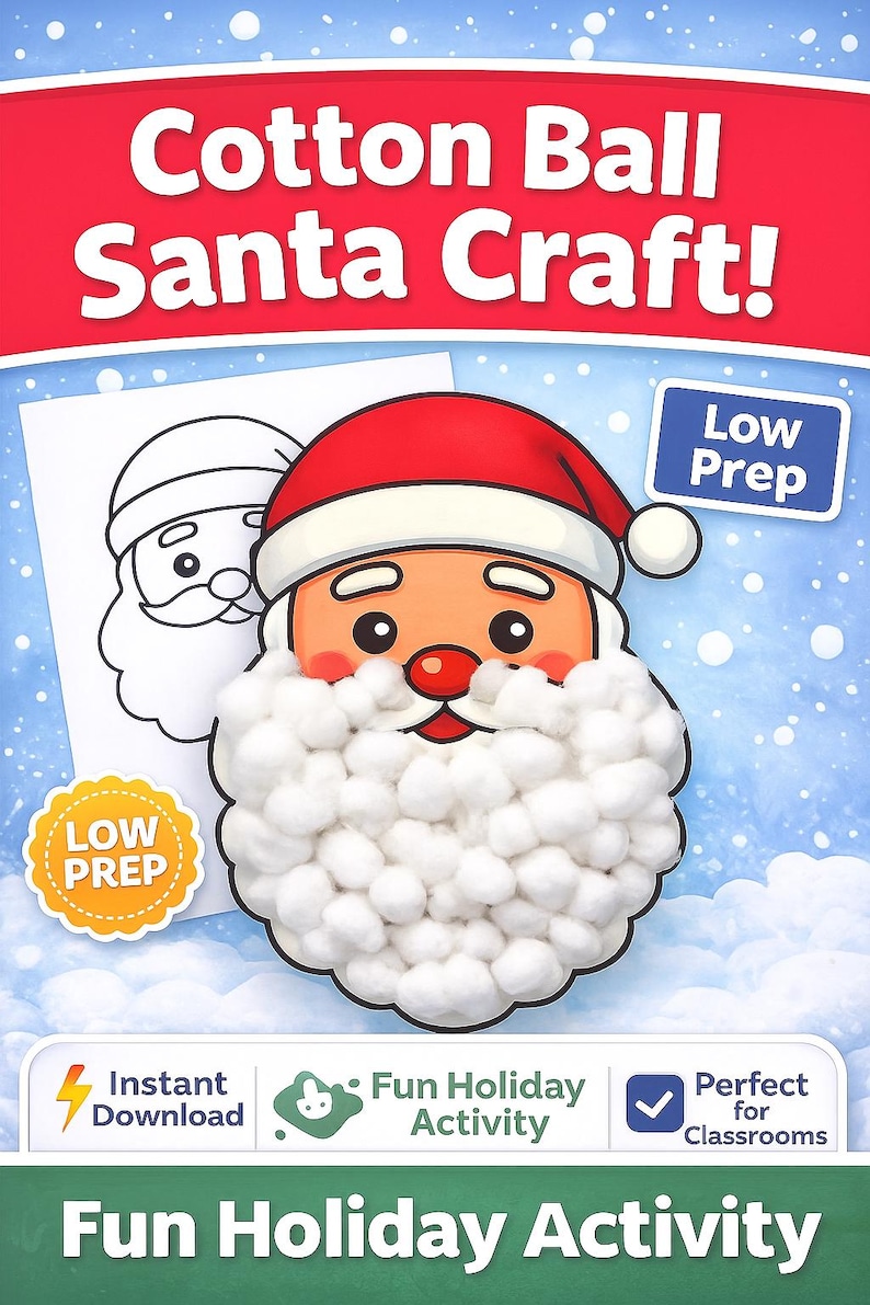 Cotton Ball Santa Craft for Kids – Easy Holiday Activity - Etsy