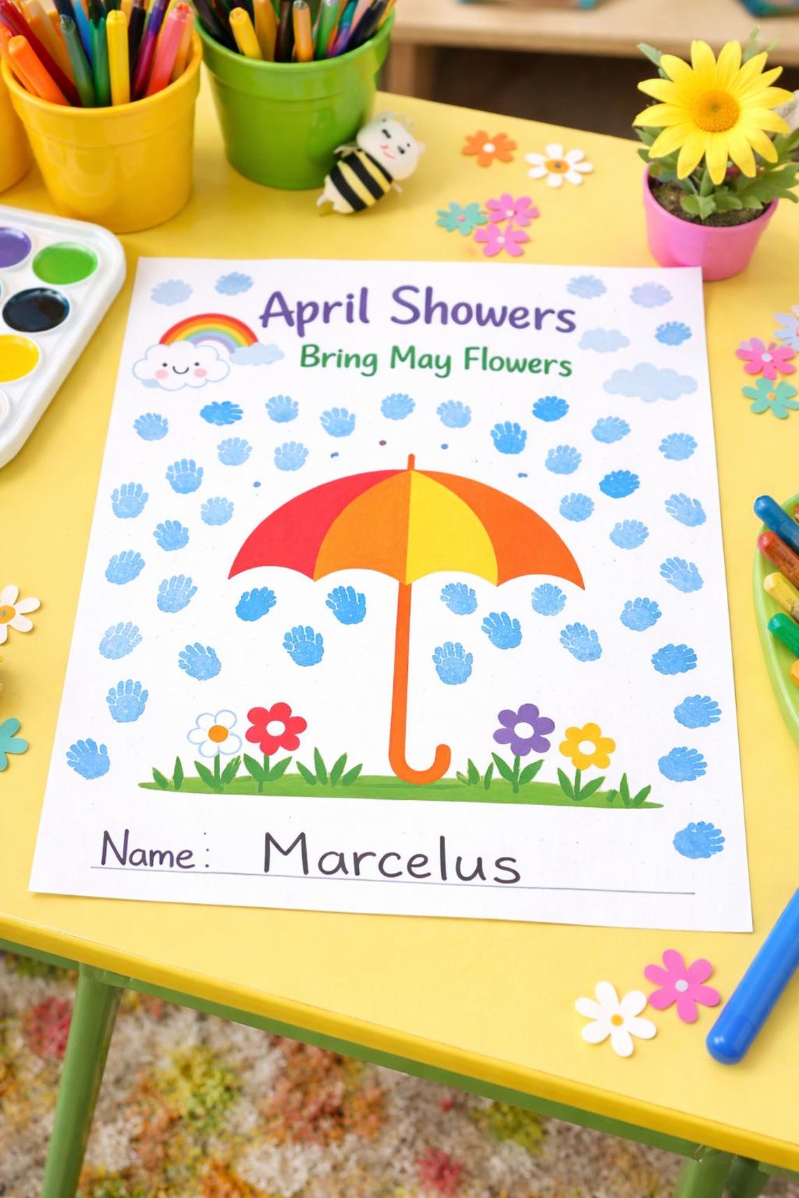 April Showers Fingerprint Craft | Spring Kids Activity (PDF Format) - Etsy