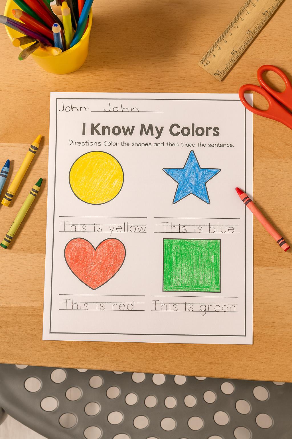 Printable I Know My Colors Worksheet Preschool and Kindergarten ...