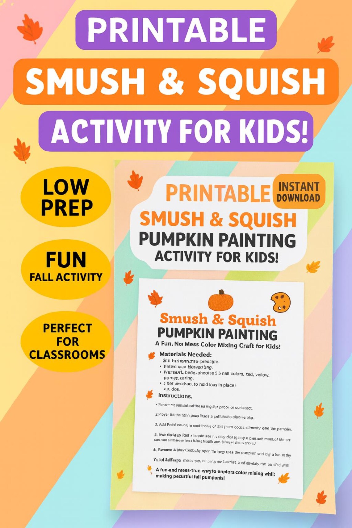 Smush & Squish Pumpkin Craft | No-prep Fall Color Mixing Activity for ...