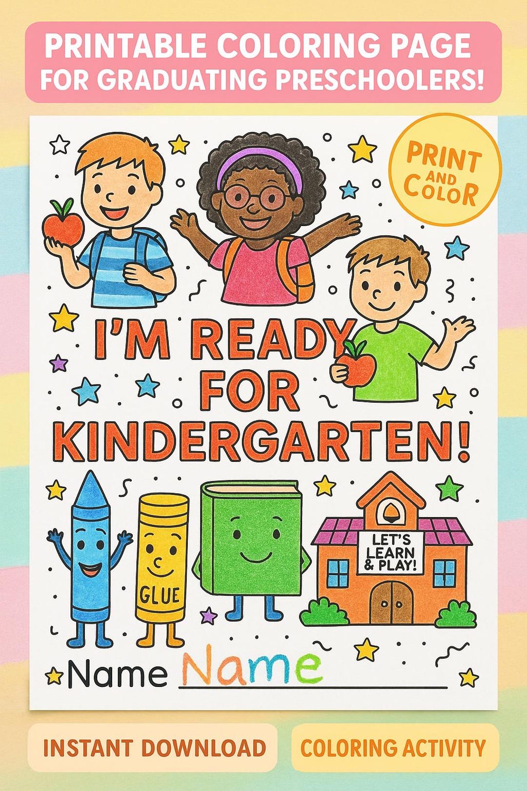 I’m Ready for Kindergarten! Coloring Page for Preschoolers - Etsy