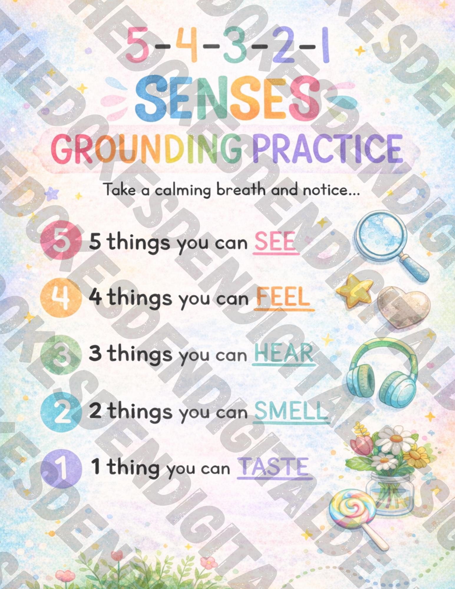 5-4-3-2-1 Senses Grounding Mini Poster | Calm Down Tool for Kids ...