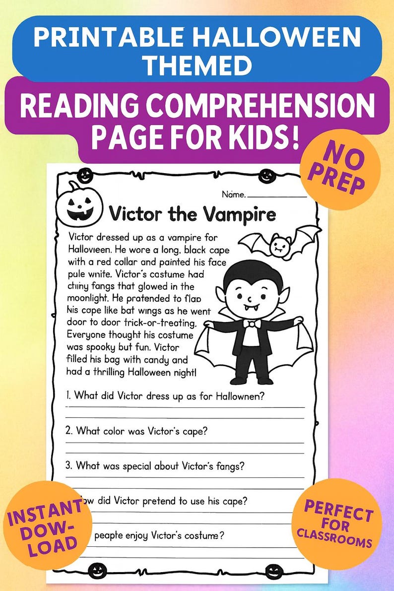 Halloween Literacy Activity for Kids – Fun Reading Comprehension Page ...