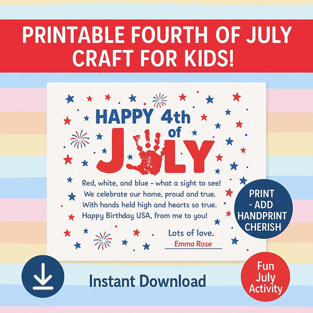 Kids 4th of July Craft – Printable Handprint Keepsake Poem - Etsy