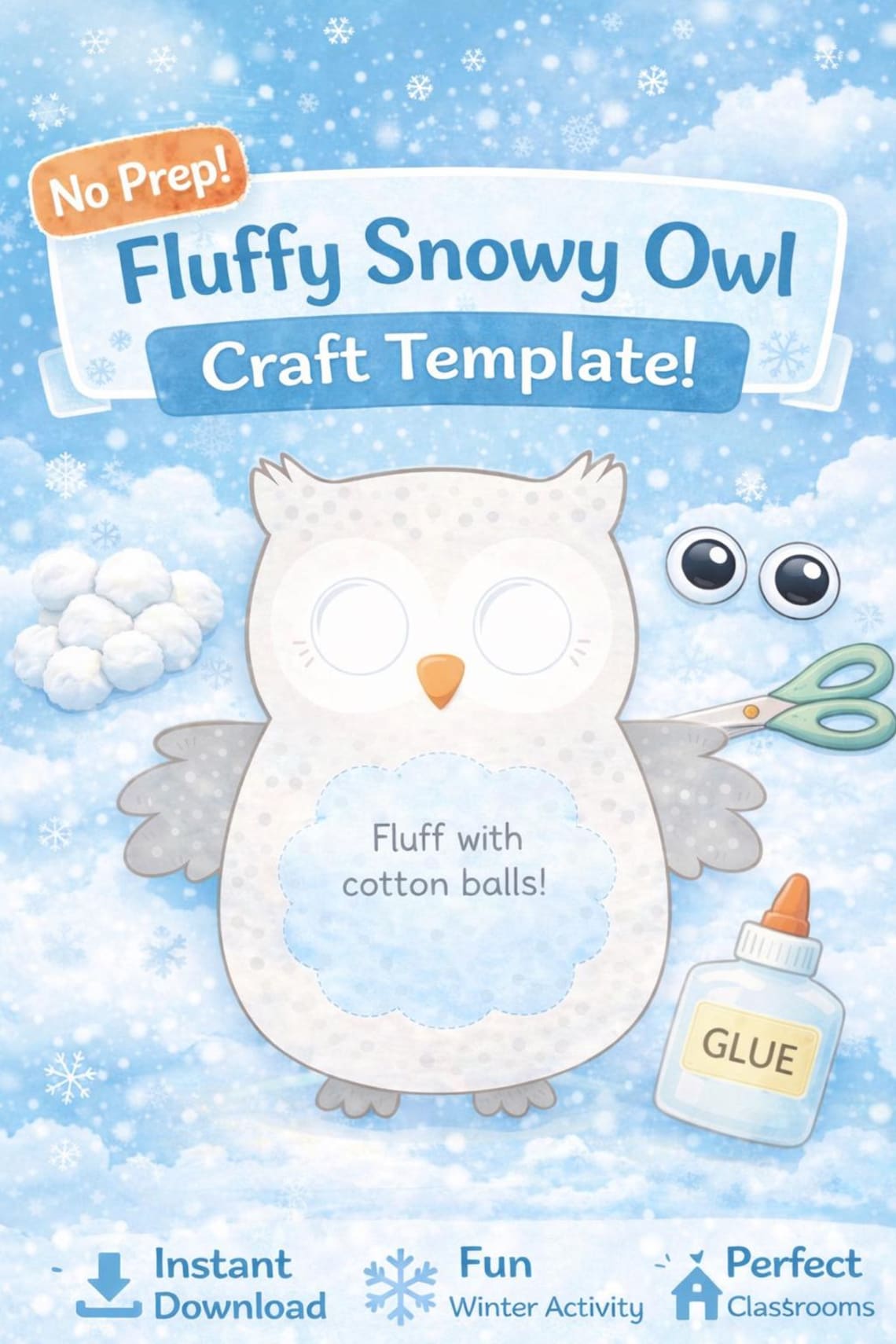 Fluffy Snowy Owl Cotton Ball Craft | Winter Animal Art Project for Kids ...