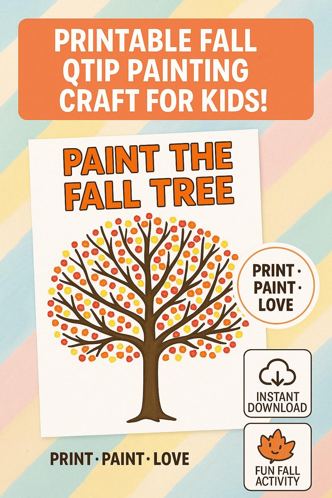 Fall Tree Q-tip Painting Craft: Printable Art Template (digital ...