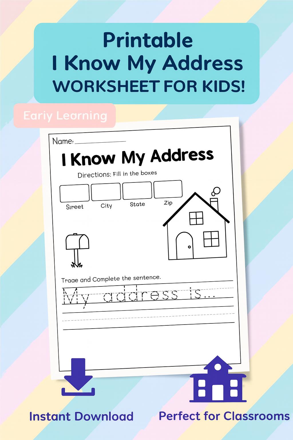 Printable I Know My Address Worksheet for Kids – Early Learning Safety ...