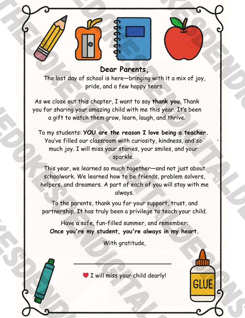 End of Year Letter for Students & Families – Teacher Edition - Etsy