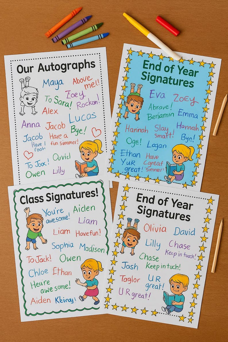 Printable Class Signature Pages: End of Year Memory Book (PDF Download ...