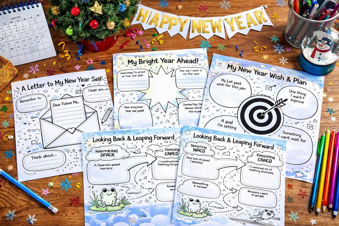 New Year Goals & Wishes Writing Worksheet for Kids - Etsy