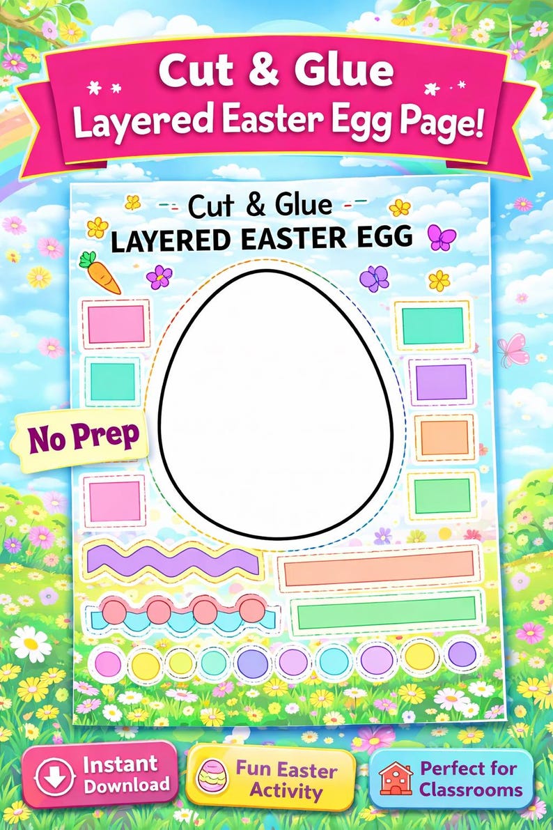 Layered Easter Egg Craft | Kids Cut and Paste Activity (digital ...