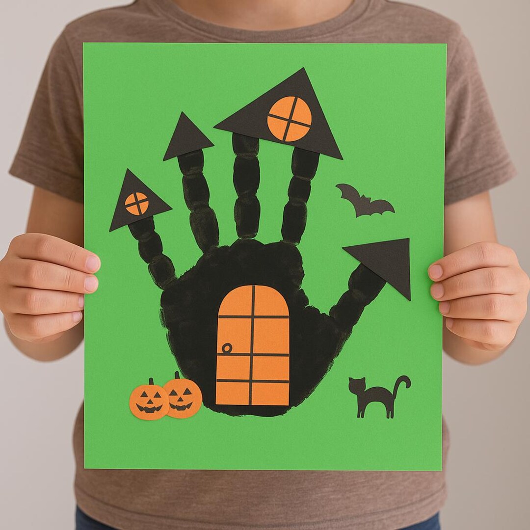 Build-a-haunted-house Handprint Craft! | Spooky Handprint Haunted House ...