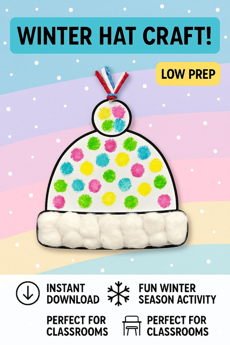 Winter Hat Craft for Kids | Printable Art Activity (PDF Pattern) - Etsy