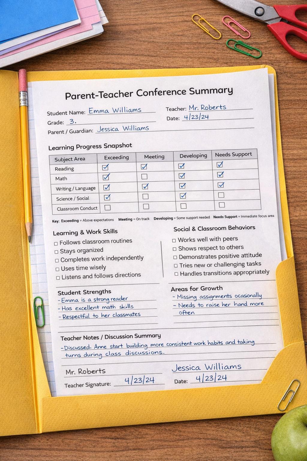 Parent-teacher Conference Report | Student Progress & Behavior Form - Etsy