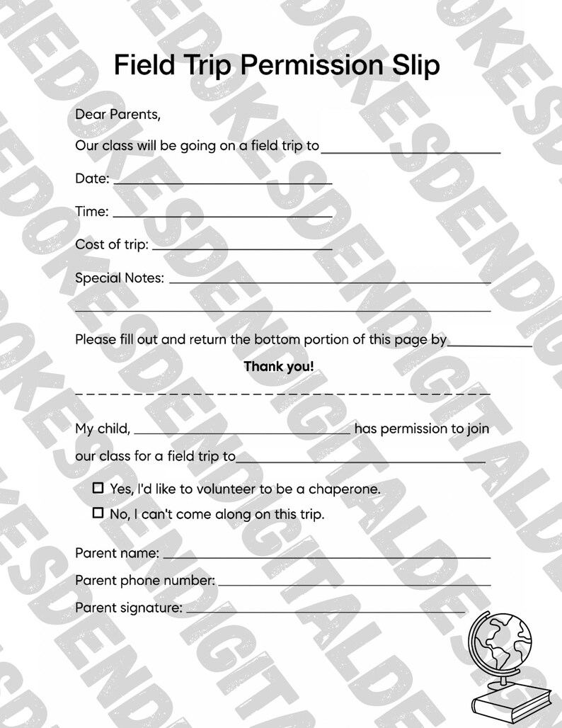 Printable Field Trip Permission Slip Form | Editable Classroom Parent ...