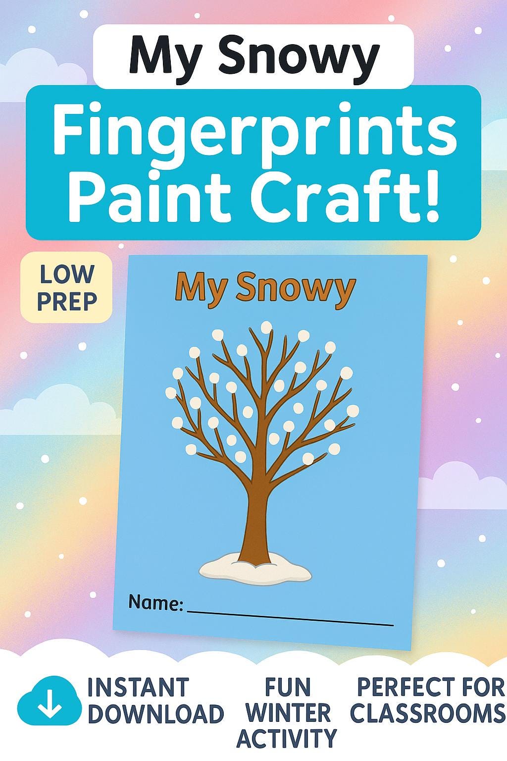 Snowy Tree Fingerprint Art – Winter Kids Craft (PDF) - Etsy