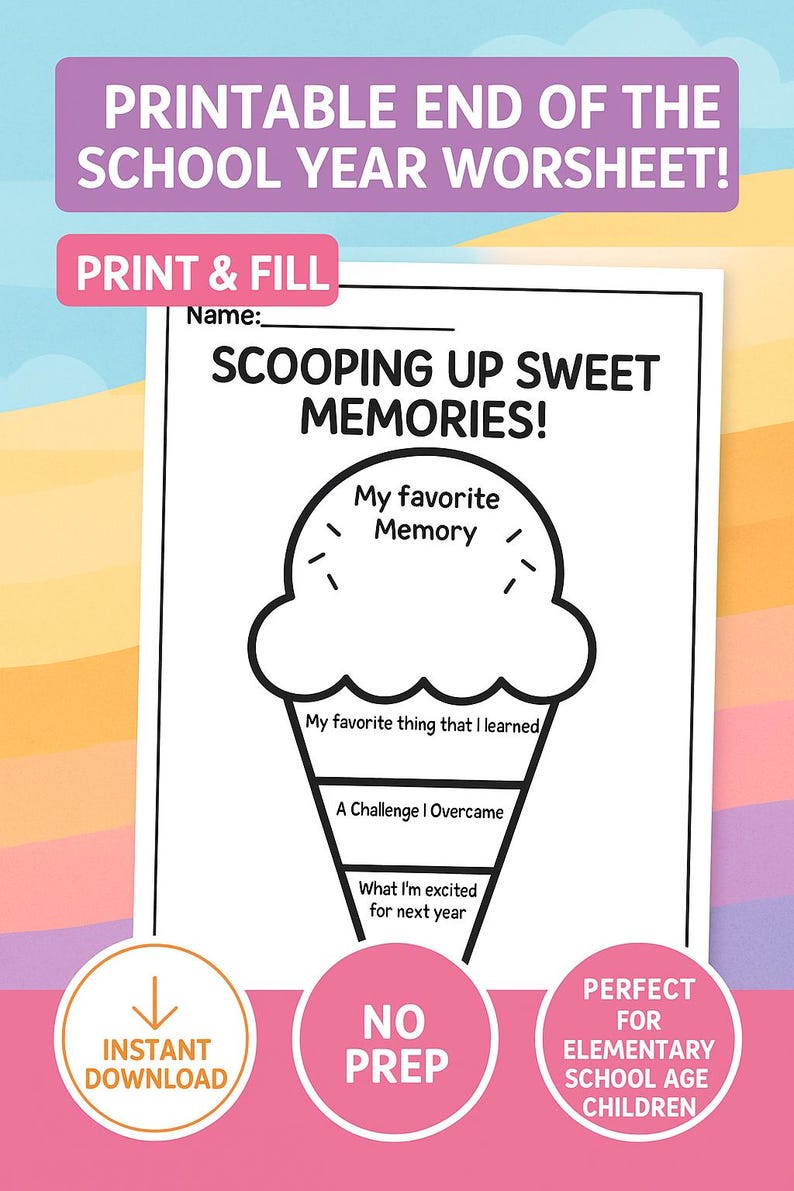 End of Year Ice Cream Worksheet: K-5 Reflection Activity (printable ...