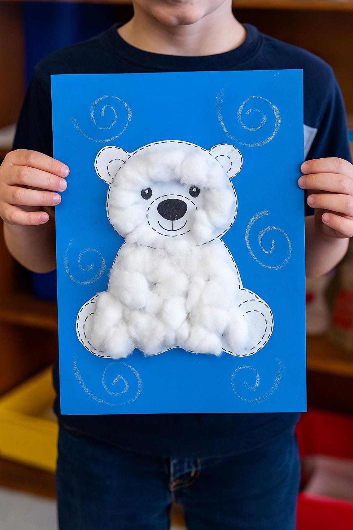 Fluffy Polar Bear Craft | Winter Cotton Ball Activity (PDF Pattern) - Etsy