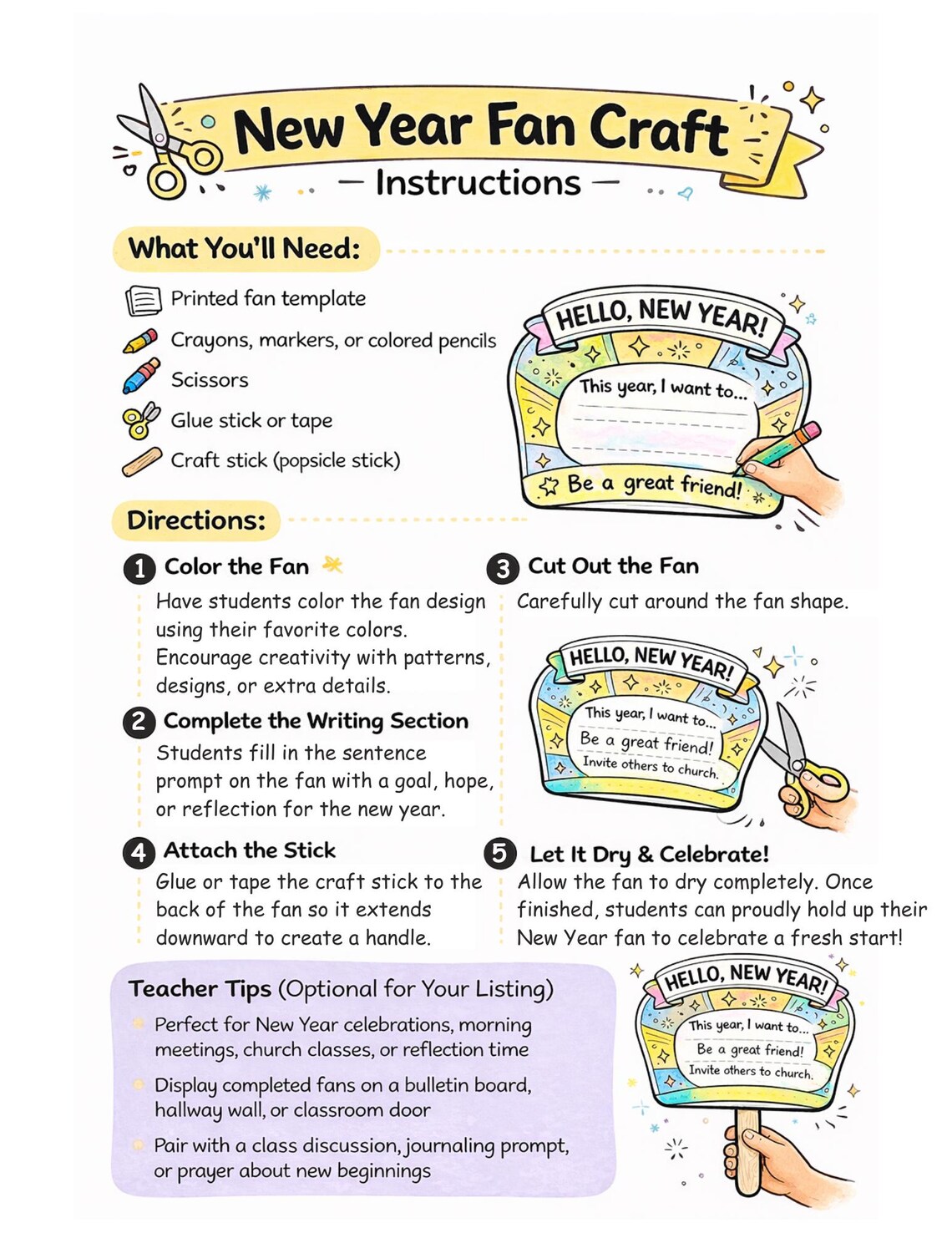 Christian New Year Fan Craft | Faith-based Goal-setting Activity for ...