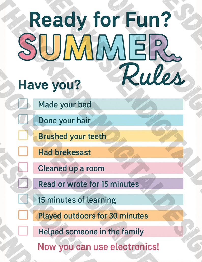 Screen Time Starts Here: Summer Rules Printable | Summer Rules ...