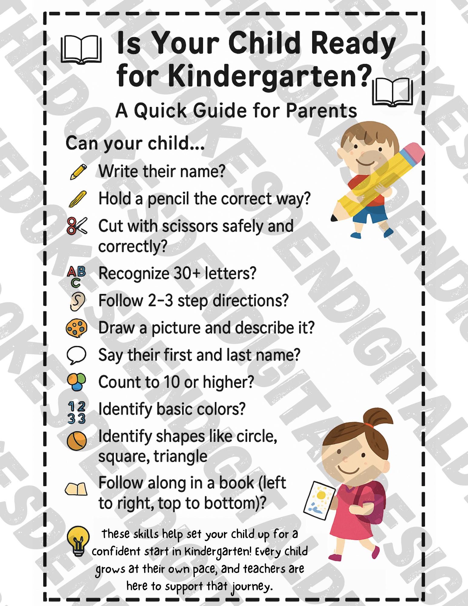 Kindergarten Readiness Checklist for Parents: Printable Guide (PDF ...