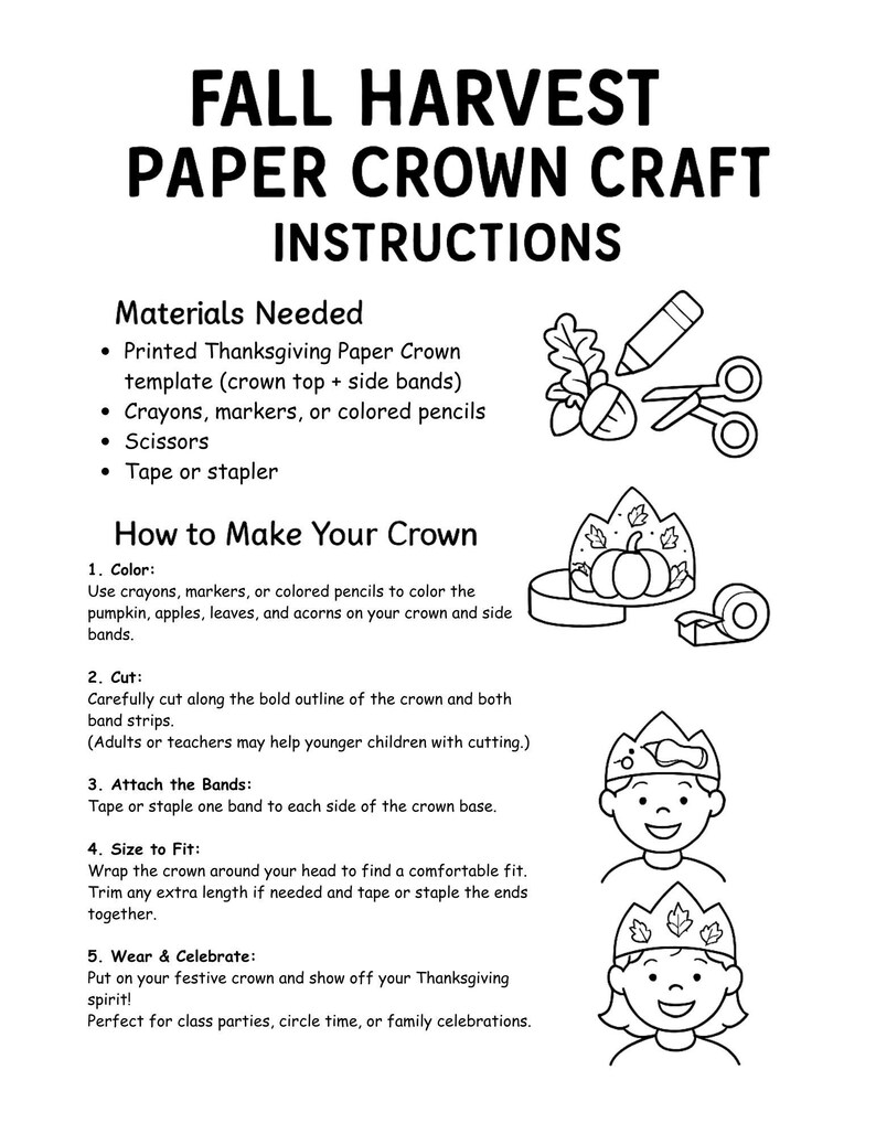 Fall Harvest Paper Crown Craft – Thanksgiving Coloring Activity for ...