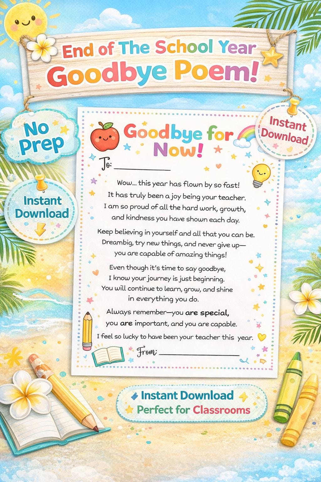 Teacher Goodbye Letter for Students | Last Day of School Printable ...